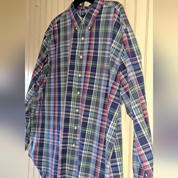 Ralph Lauren | Shirts | Mens Ralph Lauren Shirt Blue Plaid 0 Cotton Button Down Red Pony 3xlt ...